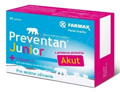 Farmax Preventan Junior Akut + Vitamín C 30 tabliet jahoda